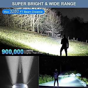 taoquwe Flashlights High Lumens LED Rechargeable, 900,000 Lumen Brightest Flash Light, High Power Flashlight USB with 5000 mAh Capacity, Waterproof Handheld LED Flashlight for Camping Hiking