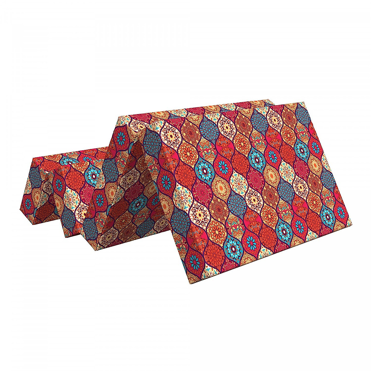 Ambesonne Moroccan Foldable Mattress, Oriental Wavy Natural, 74.8" x 39.4", Multicolor