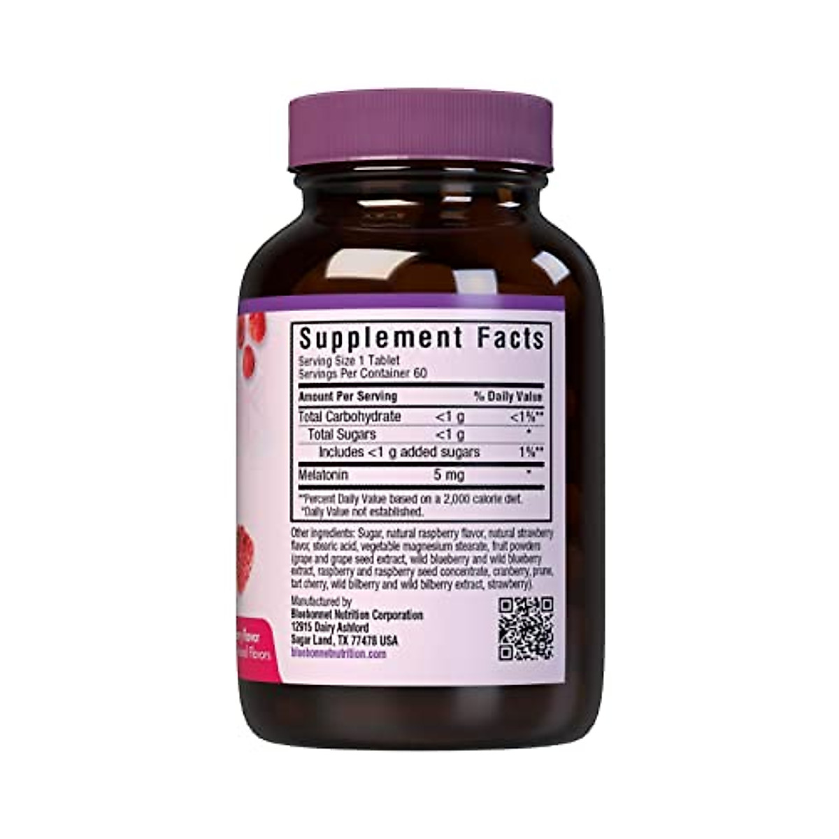 Bluebonnet Nutrition EarthSweet Melatonin 5 mg Fast-Acting Quick Dissolve Nighttime Relaxation & Restful Sleep Support - Sleep Aid - Gluten-Free, Vegan - Raspberry Flavor - 120 Chewable Tablets