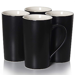 20 OZ Large Coffee Mugs, Smilatte M007 Plain Blank Tall Ceramic Cup with Handle for Dad Men, Set of 4, Black
