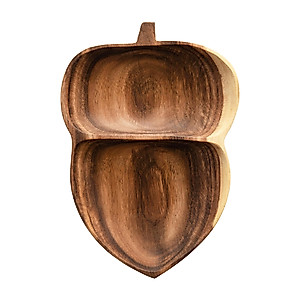 Creative Co-Op 11" L x 8" W x 1-1/2"H Acacia Wood Acorn Shaped Dish w/ 2 Sections Serveware, Multi