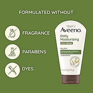 Aveeno Daily Moisturizing Fragrance-Free Prebiotic Oat Face Cream for Dry Skin, Facial Cream Clinically Proven to Moisturize Dry Skin for 24 Hours, Paraben-, Fragrance- & Dye-Free, 5 oz