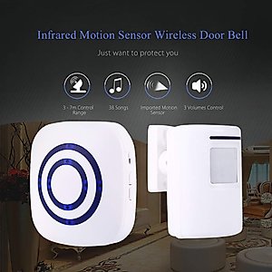 Wireless Home Security Driveway Alarm,Motion Sensor Alert Outdoor Chime Kit with 1 Plug-in Receiver and 2 PIR Motion Sensor Detector Alert for Business Home Office Shop, LED Indicators