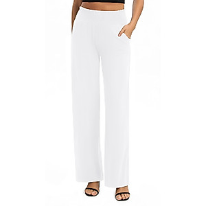 Urban CoCo Women's Solid Wide Leg Palazzo Lounge Pants Casual Straight Leg High Waist Stretch Pants (White, XL)