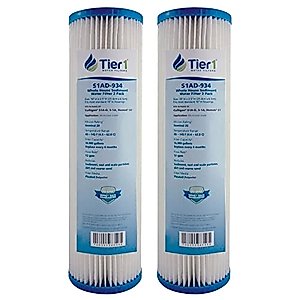 Tier1 20 Micron 10 Inch x 2.5 Inch | 2-Pack Pleated Cellulose Whole House Sediment Water Filter Replacement Cartridge | Compatible with American Plumber W20CLA, GE FXWPC, S1A-D, Home Water Filter