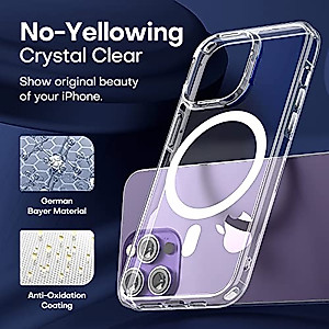 TAURI 【5 in 1 Magnetic Case for iPhone 14 Pro Max [Military Grade Drop Test] with 2X Screen Protector +2X Camera Lens Protector, Transparent Slim Fit Designed for Magsafe Case-Clear