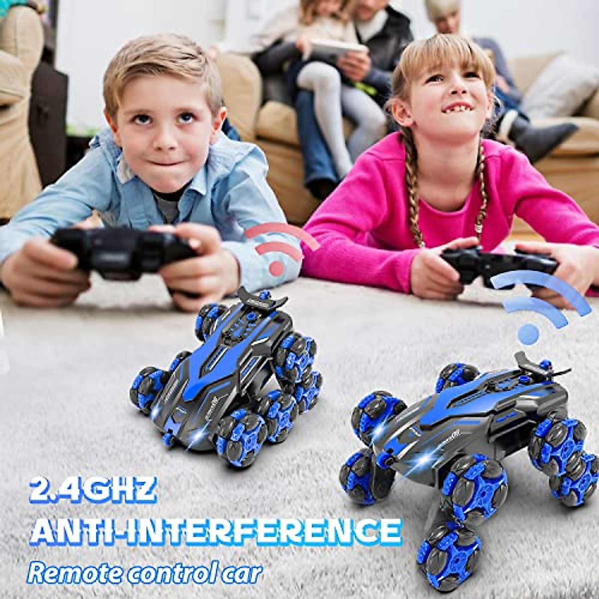 Remote Control Car for Boys 4-7 & 8-12, Kids RC Stunt Car Toy, 360 ° Rotating Remote Control Car Toys with Spray and LED, 2.4Ghz RC Cars, 2 Batteries, Birthday Gift for 6, 7+ Year Old Boys
