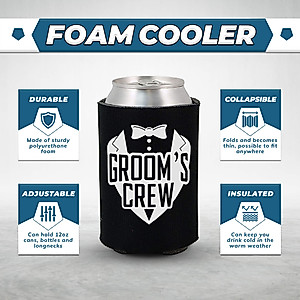 The Groom Tuxedo and Groom’s Crew Tuxedo Wedding Can Sleeve Cooler Insulated Drink Coozies Soda Beer Hugger Coolies (Crew Tux, 7 Pk)