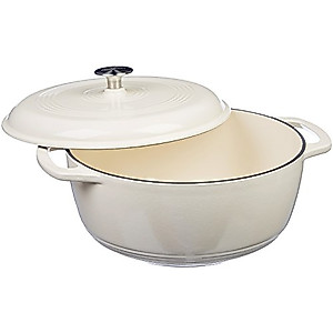 Amazon Basics Enameled Cast Iron Covered Dutch Oven, 6-Quart, White & Enameled Cast Iron Covered Casserole Skillet, 3.3-Quart, White