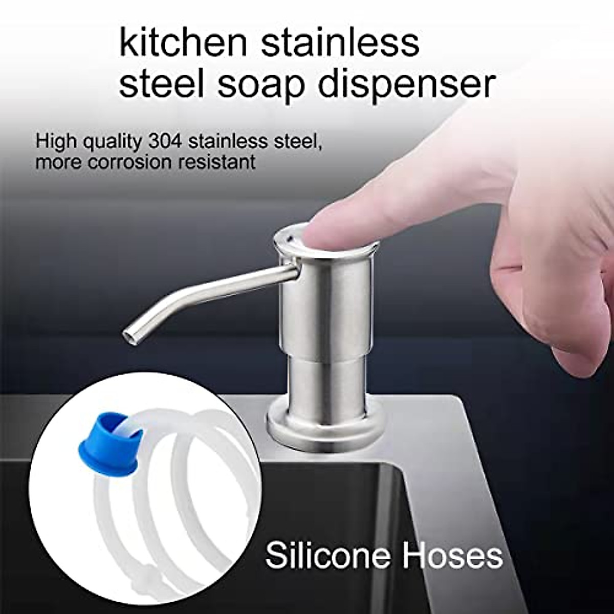 SINOLOFTY Built in Soap Dispenser for Kitchen Sink 47" Extension Tube Kit Countertop Stainless Steel Liquid Dish/Hand Soap Dispenser No More Top Refill Directly to Soap Bottle