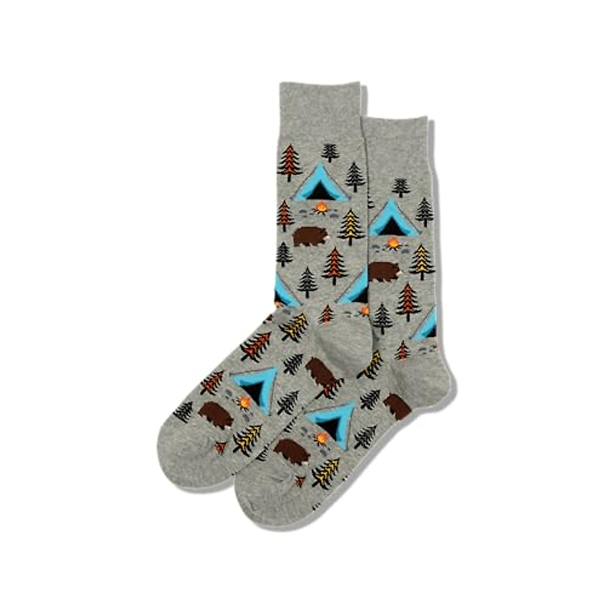 Hot Sox Men's Fun Fishing and Outdoors Crew Socks-1 Pair Pack-Cool & Funny Gifts, Bear Tent (Sweatshirt Gray), Shoe Size: 6-12