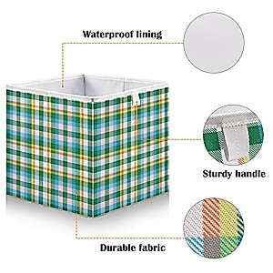 WELLDAY Storage Basket Rainbow Tartan Glen Plaid Foldable 11 x 11 x 11 in Cube Storage Bin Home Decor Organizer Storage Baskets Box for Toys, Books, Shelves, Closet, Laundry, Nursery