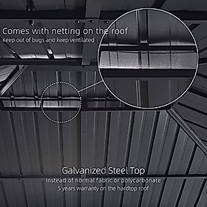 PURPLE LEAF 10' X 14' Permanent Hardtop Gazebo Aluminum Gazebo with Galvanized Steel Double Roof for Patio Lawn and Garden, Curtains and Netting Included, Grey