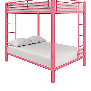 DHP Full over Full Bunk Bed for Kids, Metal Frame with Ladder (Pink)