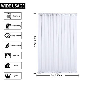 Wish Care White Sheer Curtain for Party Backdrop, 5ft x 7ft Wrinkle-Free Chiffon Backdrop Curtain White Arch Drapes for Wedding Birthday Party Decorations