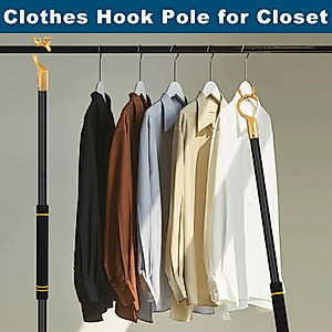 Greeily High Reach Garment Hook, 31" to 61" Clothing Hook Pole for Hanging Clothes Closet Bird Feeder Flowerpot Plants and Christmas Light Adjustment Extra Long with Sponge Handle (Yellow Head)