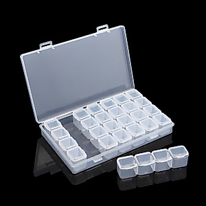 Coopache 2 Pack 28 Slots Diamond Embroidery Boxs, 5D Diamond Painting Storage Case for DIY with 196 Pieces Craft Label Marker Sticker