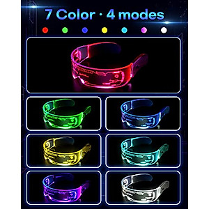 NIUCOO LED Visor Glasses Light Up: [7 Colors 4 Modes] Cyberpunk Futuristic Luminous Cosplay Glasses Rave Cyber Lightup Goggles (High Tech)