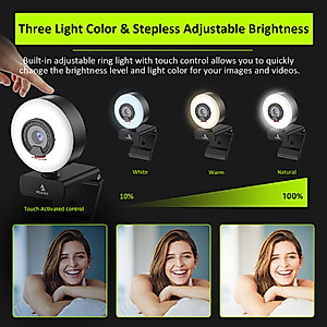 NexiGo N960E 1080P 60FPS Webcam with Light, Software Included, Fast AutoFocus, Built-in Privacy Cover, USB Web Camera, Dual Stereo Microphone, for Zoom Meeting Skype Teams Twitch