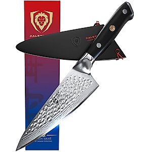 Dalstrong Chef Knife - 6 inch Blade - Shogun Series ELITE - Damascus - Japanese AUS-10V Super Steel - G10 Black Handle - Razor Sharp Kitchen Knife - Hammered Finish Chef's Knife - Sheath