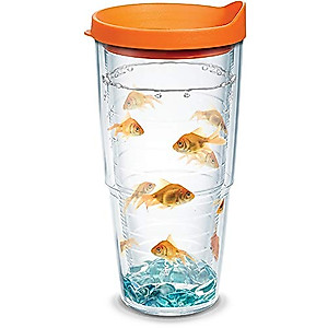 Tervis Goldfish Plastic Tumbler with Wrap and Orange Lid 24oz, Clear