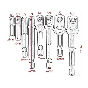 dophee 8Pcs Impact Grade Socket Adapter Set, Square Socket Adapter Bits for Drills, Hex Shank Drill Bits Square Nut Driver Power Extension Bar Set 1/4" 3/8" 1/2" Bits