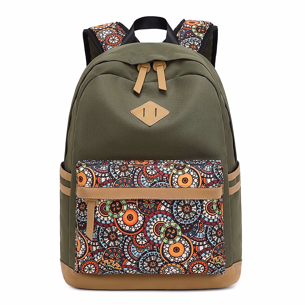 Swacort Backpack for School Women Canvas Travel Laptop Backpacks for Boys Girls Schoolbag Toddler Kids Bookbag Casual Lightweight Back Pack Cute Carry on Tactical Daykpack Army Green