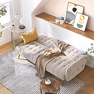 VASAGLE Sofa Bed, Convertible Couch with 2 Cup Holders and Removable Armrests, for Compact Living Space Apartment Dorm Office, 72 x 33.9 x 30.7 Inches, Beige