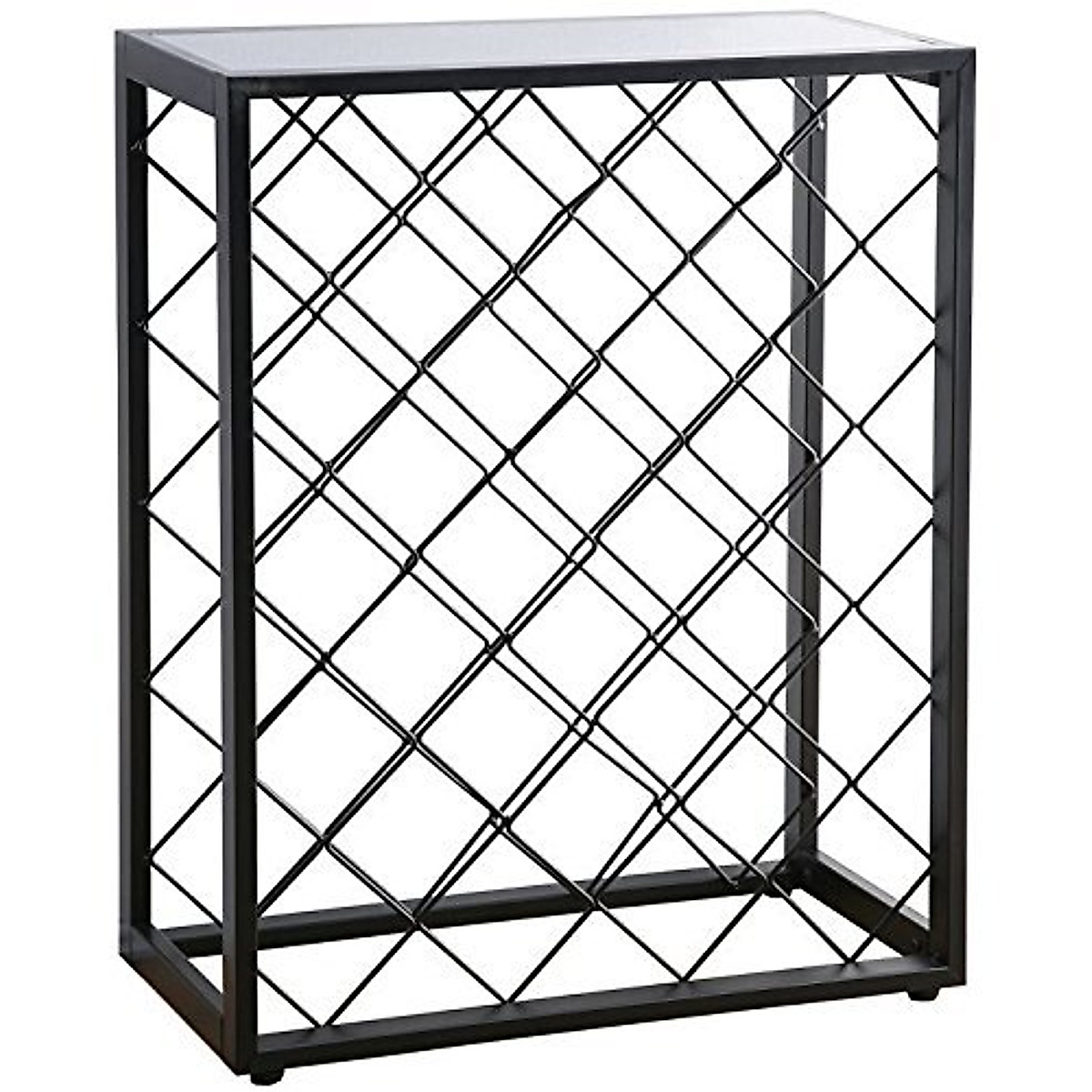 Mango Steam 32 Bottle Wine Rack with Glass Table Top Free Standing, Black