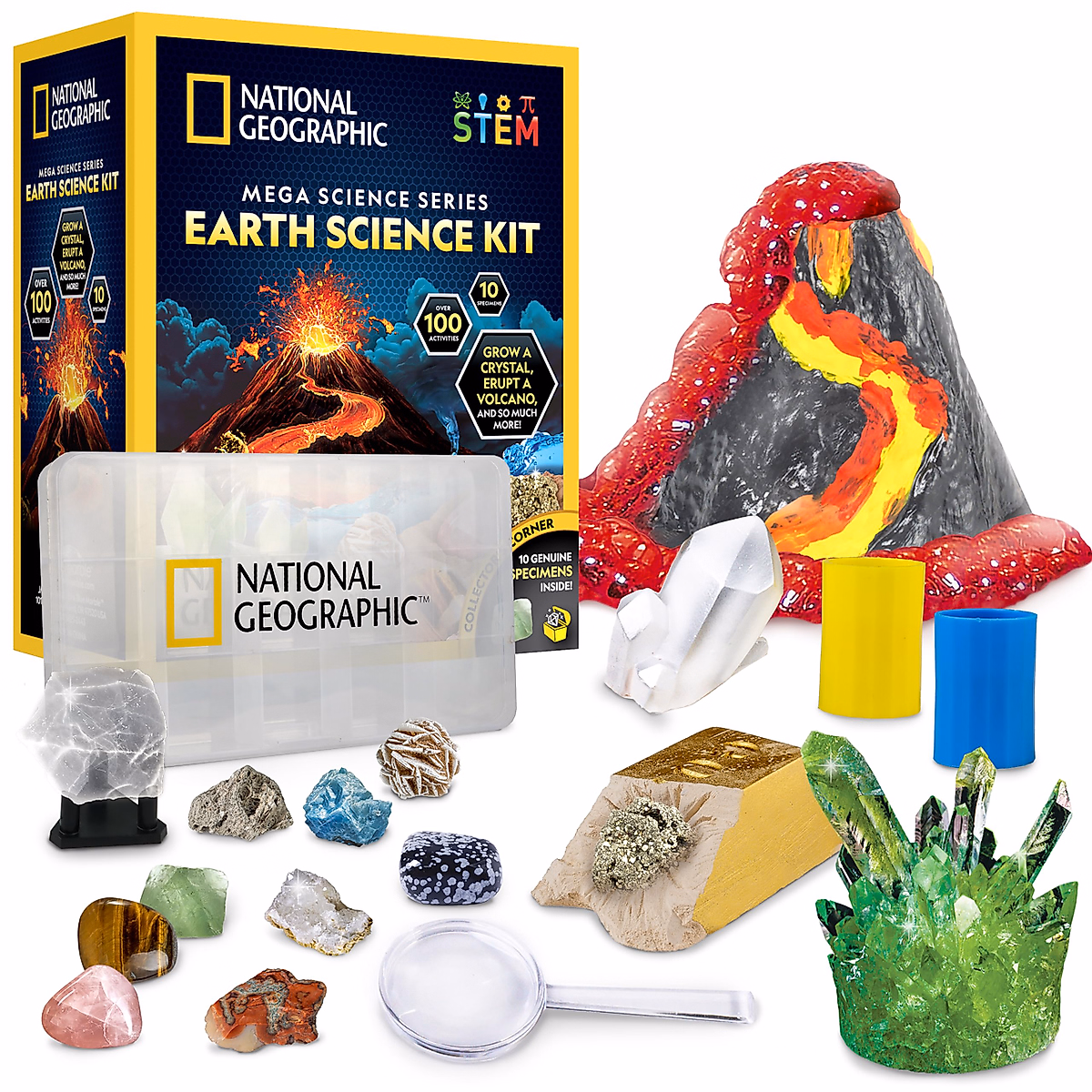 NATIONAL GEOGRAPHIC Earth Science Kit – 100+ Science Experiments & Activities for Kids, Crystal Growing, Volcano Science Kit, Rock Collection, STEM Project Toy for Boys & Girls (Amazon Exclusive)