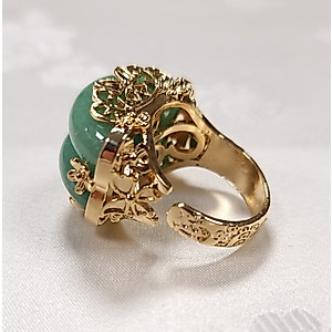 Hanbok Ring Jade Korea Traditional Accessory Woman Junior Natural Light Green Size Adjustable R002 Gold