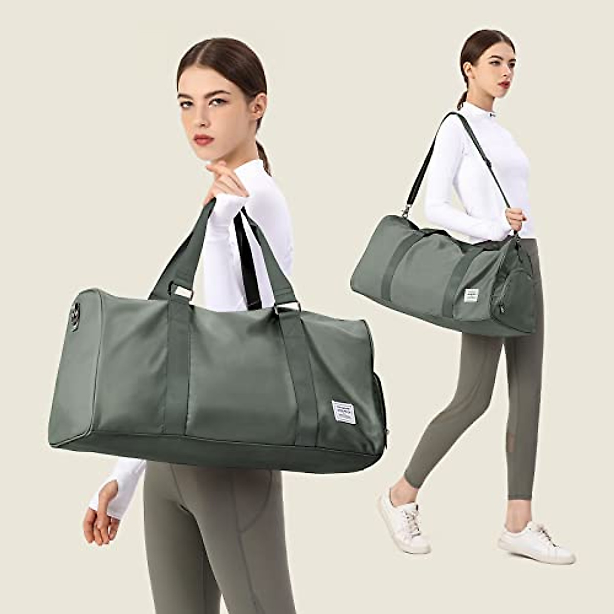 Gym Bag for Men Women,Small Fitness Workout Sports Duffle Bag with Wet Pocket & Shoes Compartment, Waterproof Overnight Weekender Duffel Bags for Traveling Dark Green