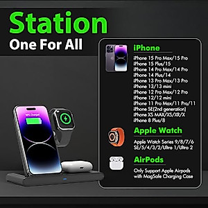 Wireless Charger iPhone Charging Station: 3 in 1 Charger Stand Multiple Devices for Apple - iPhone 15 14 Pro Max 13 12 11 - Watch 9 8 7 6 5 4 3 2 Se - Airpods 3 2 Pro