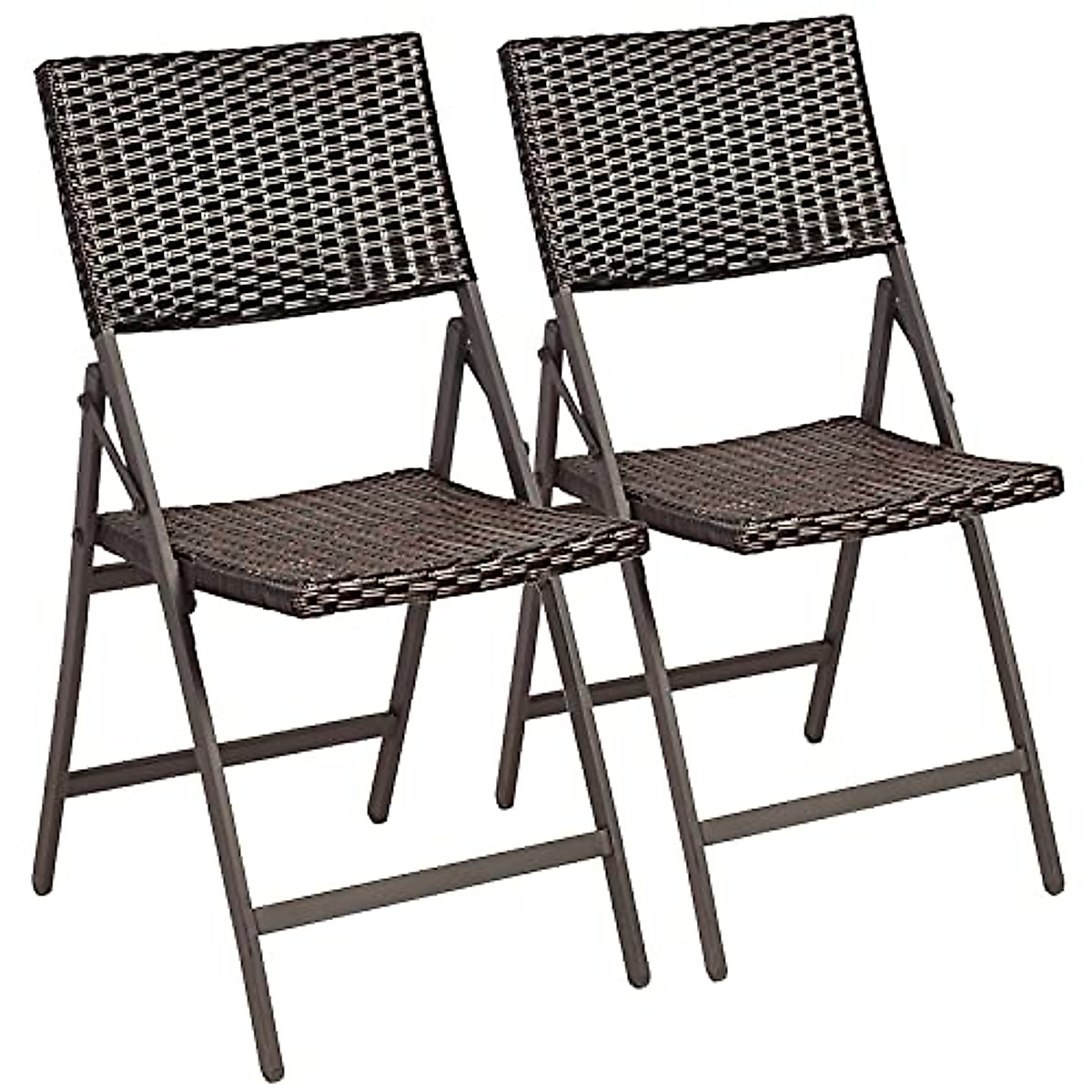 Tangkula 2 Pieces Patio Rattan Folding Dining Chairs, Outdoor Wicker Folding Chairs with Anti-Rust Steel Frame, Portable Patio Furniture Bistro Chairs for Garden, Poolside and Backyard
