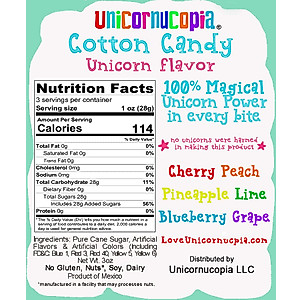 Unicornucopia Cotton Candy 3oz - 6 Flavor Rainbow Cotton Candy - Unicorn Birthday Party Favors Candy for Party Bags - Individual Cotton Candy Favors Goodie Bag Stuffers Bulk Carnival Candy Rainbow Party Favor for Kids Birthday