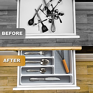 Bellsal Silverware Organizer 6 Slots Silverware Tray for Drawer Utensil Organizer Cutlery Flatware Organizer for Kitchen Plastic