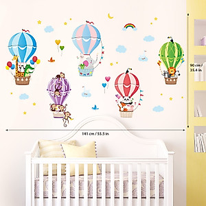 DECOWALL BS-104 Hot Air Balloons Wall Decals Animal Clouds Stickers for Kids Bedroom Nursery Playroom Living Room Removable Art Decor Decoration