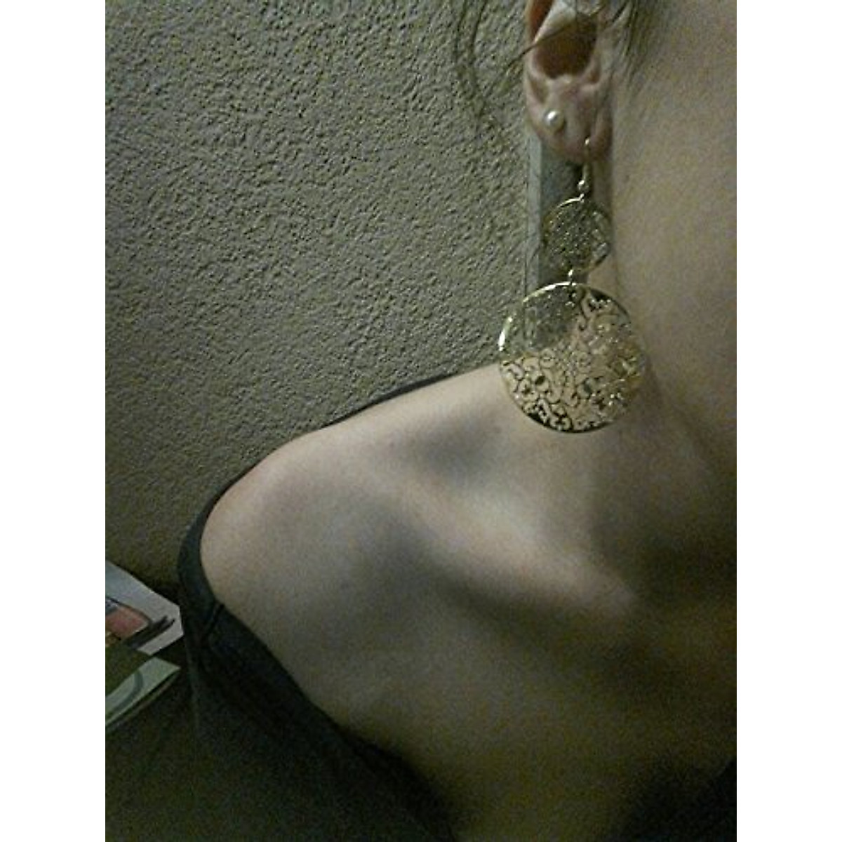 IDB Delicate Filigree Dangle Double Circle Drop Hook Earrings - Approx 3 1/4 inches (3.25" / 8.2 cm) Length x 1 13/16 inches (1.81" / 4.6cm) - (Gold Tone)