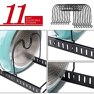 X-cosrack 11 Dividers Pot Pan Lid Rack Bakeware Cupboard Organizer, Expandable, Patent Pending. Black