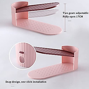 ESAAH Shoe Slots Organizer, Thickening Hollow Shoe Rack Adjustable Shoe Stacker Space Saver,Double Deck Shoe Rack Holder for Closet Organization,Pink (Color : Pink)