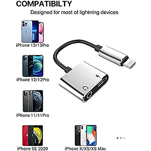 [Apple MFi Certified] Lightning to 3.5 mm Headphone Jack Adapter for iPhone, 2 in 1 Lightning to 3.5mm AUX Audio Charger Splitter Compatible with iPhone 13 12 11 XS XR X 8 7 Audio Earphone Adaptor
