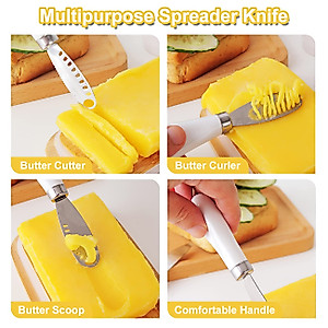 Butter Dish with Lid, Kitchenexus Ceramic Butter Keeper with Bamboo Cover & Butter Knife Spreader, Porcelain Butter Bowl Holder Container Perfect for Butter West or East Coast Butter