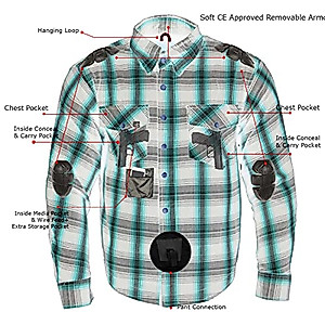 Milwaukee Leather MPM1621 Men's Grey Flannel Biker Shirt with CE Approved Armor - Reinforced w/Aramid Fibers - Medium