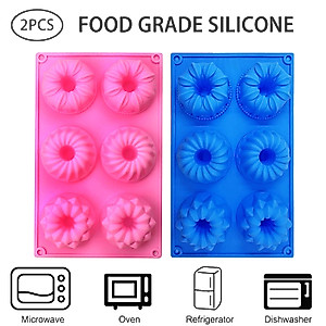 SAGOOITS 2 Packs Silicone Mini Fluted Cake Pans, Doughnut Maker Silicone Baking Tray Cupcake Muffin Molds, Mini Tube Cake Baking Pan (Pink, Blue)