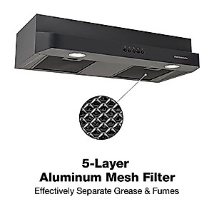 30 Inch Under Cabinet Range Hood, thermomate 230CFM Slim Vent Hood with 3 Speed Exhaust Fan, Insert Ducted Range Hood with 2 LED Lights, Black