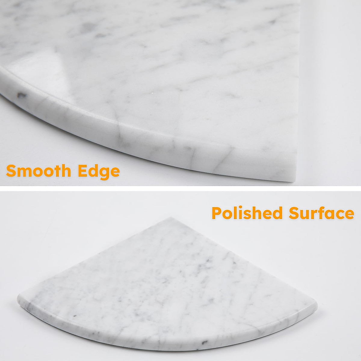 Diflart Marble Corner Shelf Polished 9 Inch, White Carrara Marble Corner Floating Shelves, Wall Mounted Marble Corner Shelves for Shower Bathroom Kitchen Pack of 1 Pcs