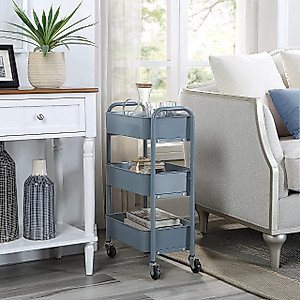 SunnyPoint 3-Tier Delicate Compact Rolling Metal Storage Organizer - Mobile Utility Cart Kitchen/Under Desk Cart with Caster Wheels (Blue, Compact (15.5" X 26.8" X 10.27"))
