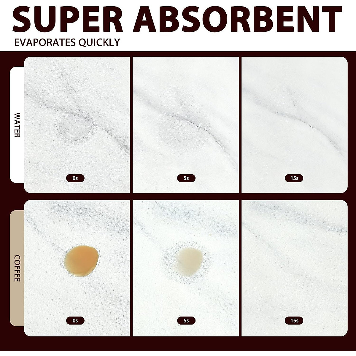 Dish Drying Mat for Kitchen Counter, 24"x16" Super Absorbent Hide Stain Dish Drying Pad with Non-slip Rubber Backed, Quick Drying Mat for Coffee Machine Dish Rack（Whtie Marble）