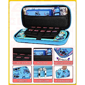 Xinocy for Nintendo Switch Lite 7 in 1 Storage Accessories Kit with Travel Carrying Case+Switch Lite Protective Cover+Game Case Holder+Strap+Sticker+2 Thumb Caps Cute Shell for Boys Kids Girls -Stit