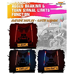 Auxbeam 8 Pods RGB LED Rock Lights + 3FT RGB LED Lighted Whips w/Brake & Turn Signal Light 2Pcs, Bluetooth Multicolor Neon Accent Lights for ATV UTV SUV Trucks Boat